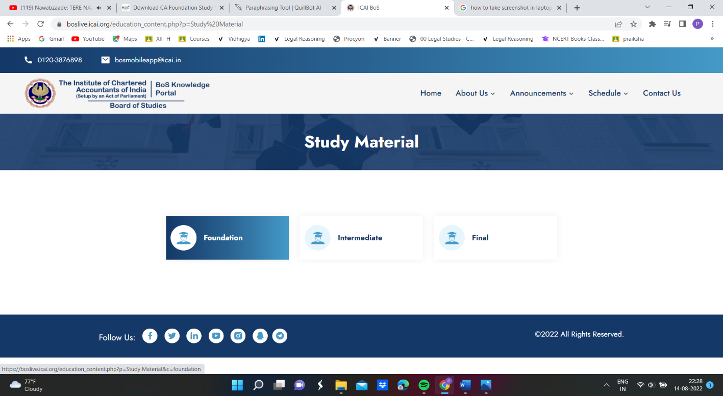 Download CA Foundation Study Material 2022